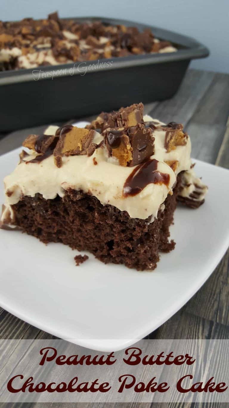 Peanut Butter Chocolate Poke Cake | Teaspoon Of Goodness